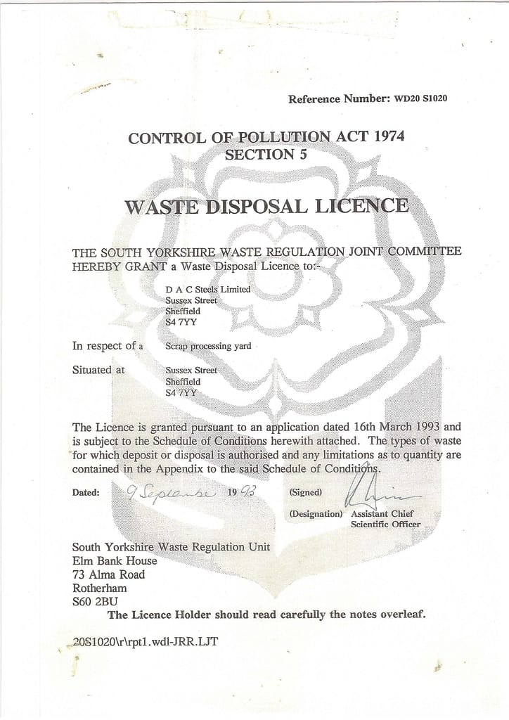Licenses - DAC Steels | Scrap Yard